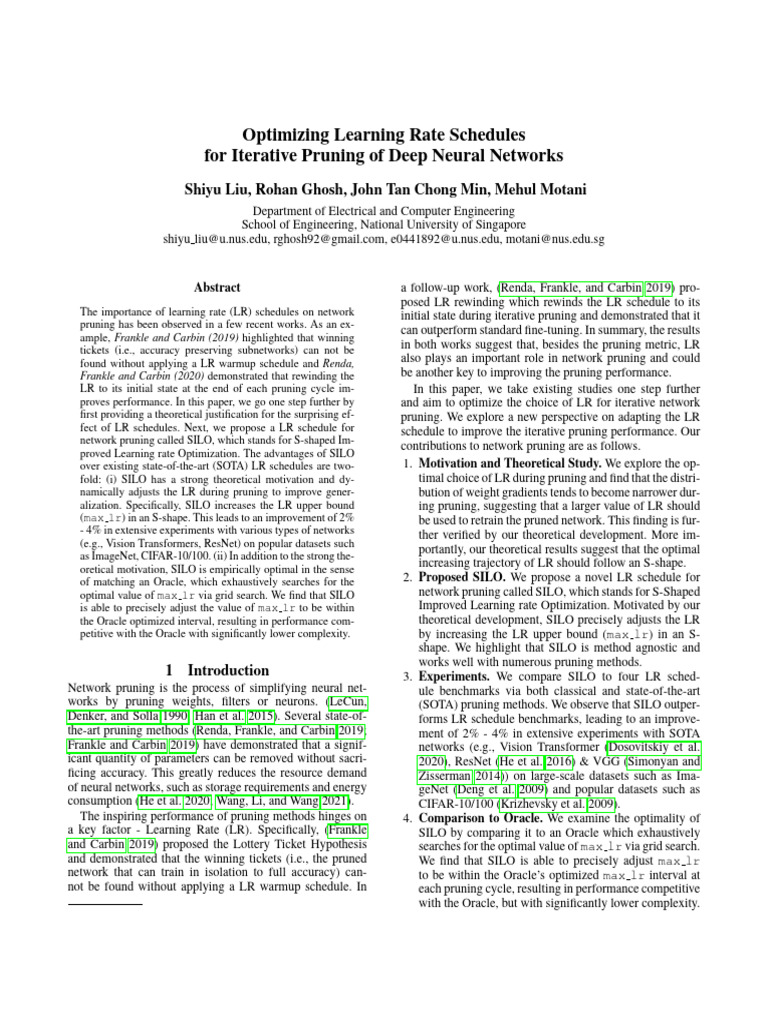 Optimizing Learning Rate Schedules For Iterative Pruning of Deep Neural Networks | PDF