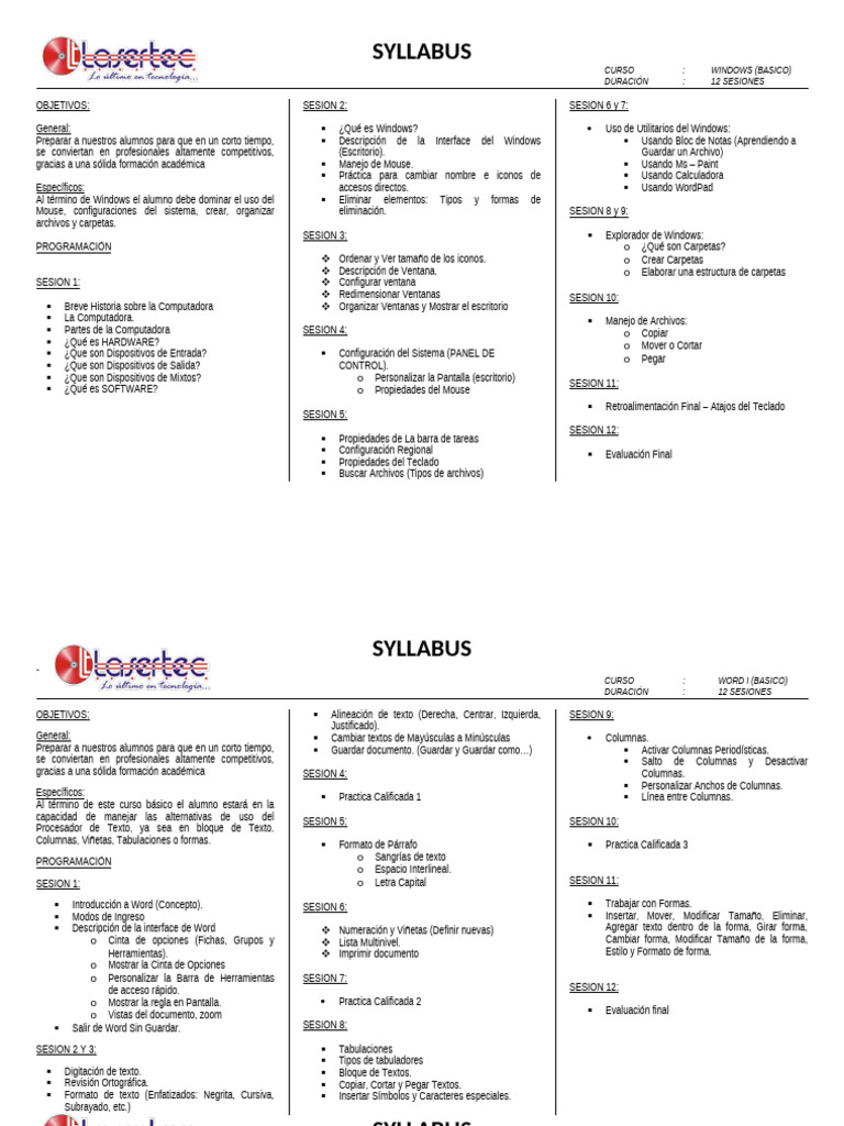 Syllabus Lasertec Ofimatica2020 | PDF