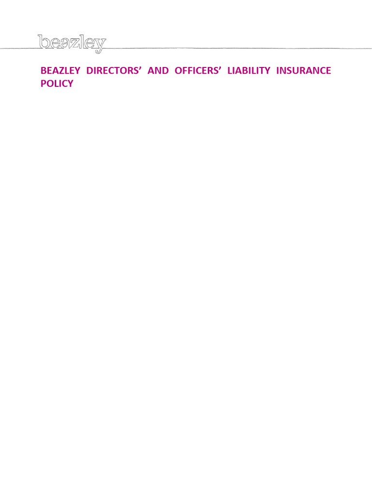 Beazley Management Liability Directors and Officers Wording Singapore | PDF