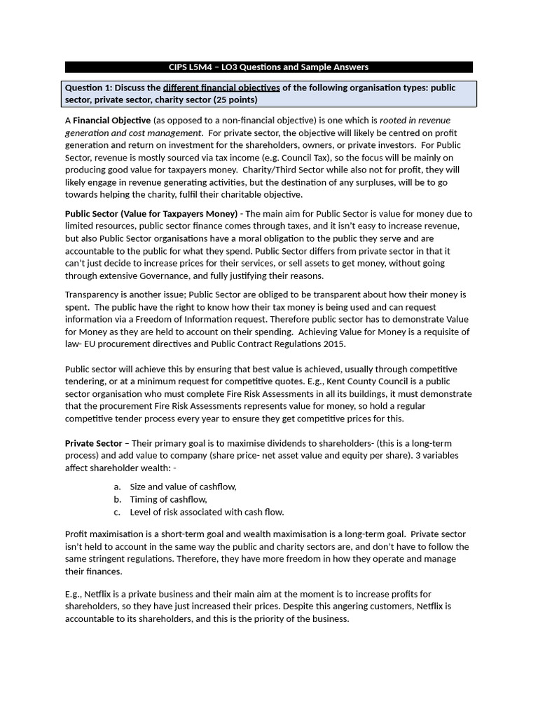 CIPS L5M4 - LO3 Questions and Sample Answers | PDF | Cost Of Living | Business