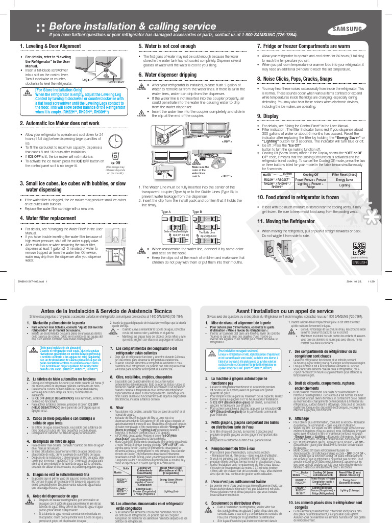 Samsung RH22H9010SRAA Refrigerator Quick Install Guide | PDF