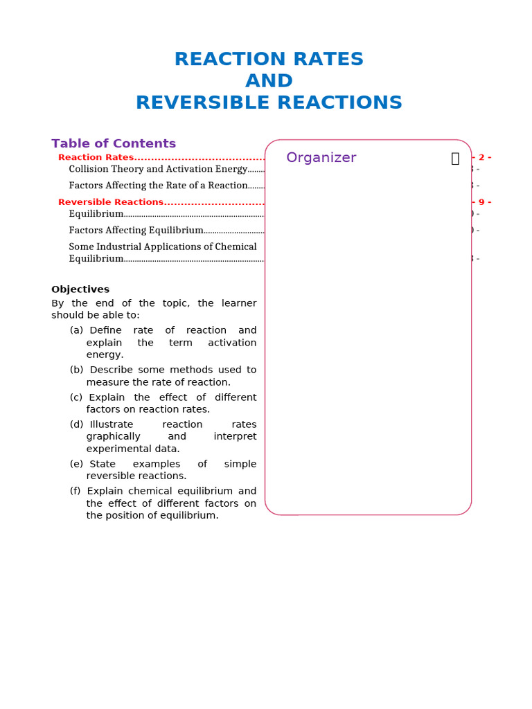4.3 Reaction Rates and Reversible Reactions | PDF