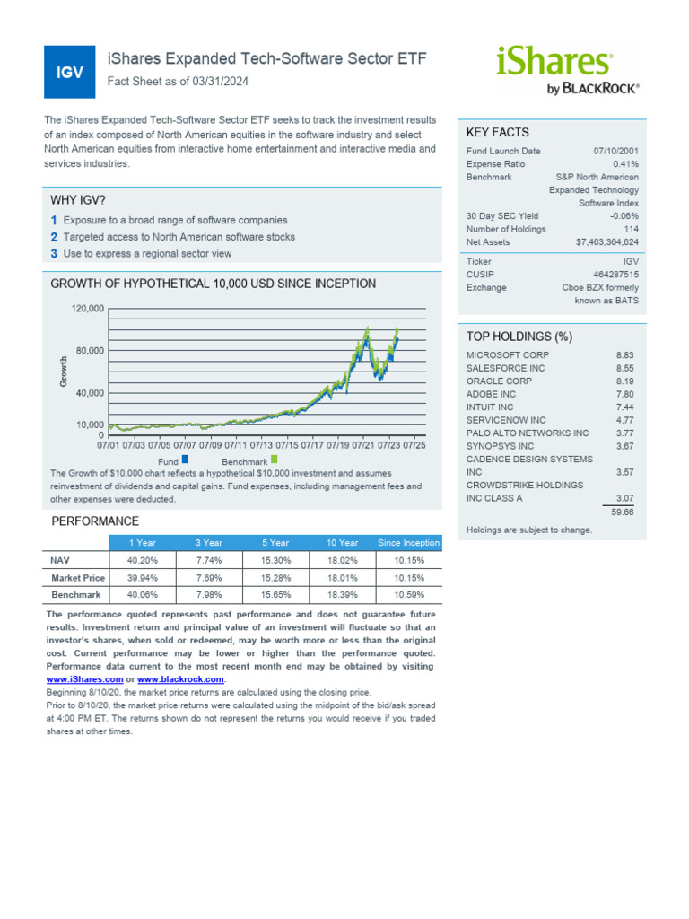 Igv Ishares Expanded Tech Software Sector Etf Fund Fact Sheet en Us | PDF