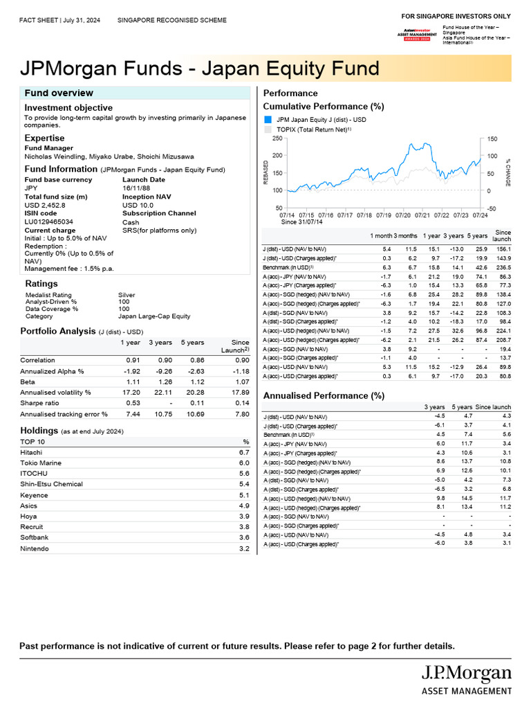 Factsheet Jpmorgan Japan Equity Fund | PDF