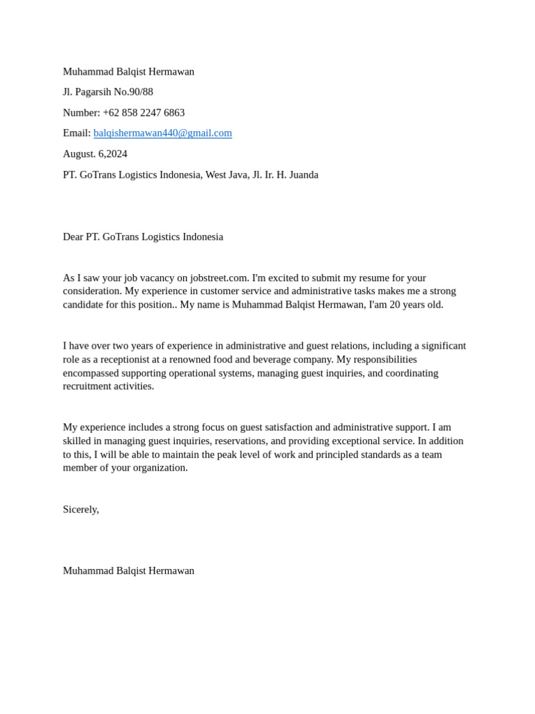 Application Letter - Ares | PDF