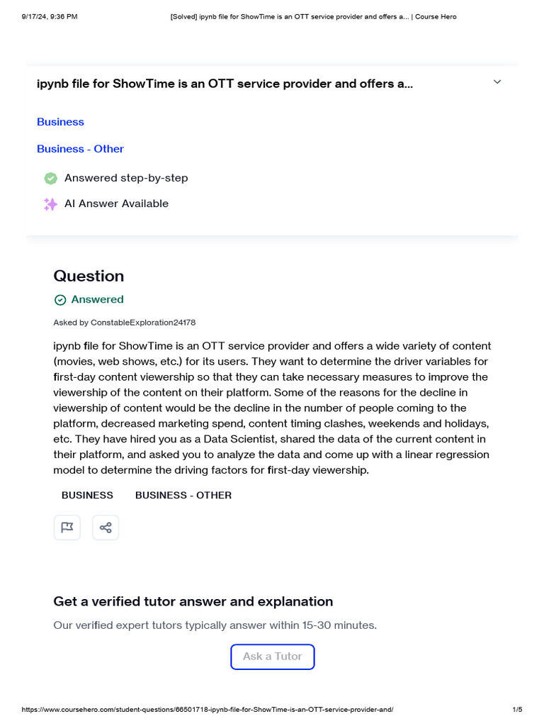 [Solved] ipynb file for ShowTime is an OTT service provider and offers a... _ Course Hero | PDF