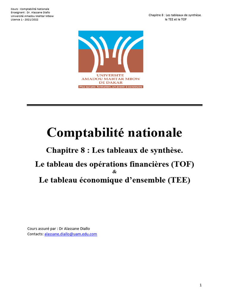 Chap.8 - Tableau Economique D'ensemble Et Tableau Des Operations Financieres | PDF