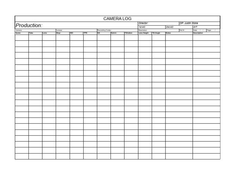 Custom Camera Logs Justin Stone - Sheet1 | PDF
