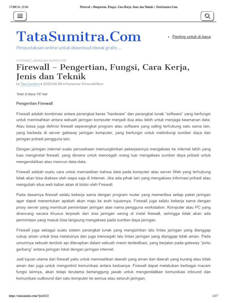 Firewall - Pengertian, Fungsi, Cara Kerja, Jenis Dan Teknik | PDF