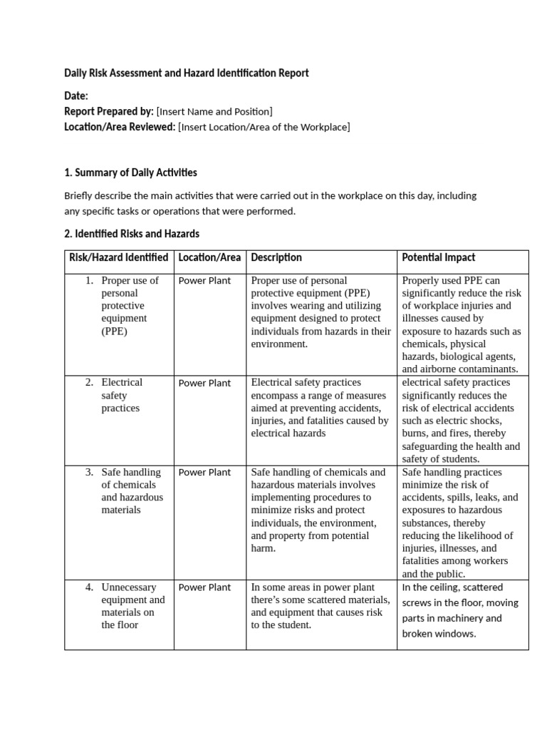 Daily-Risk-Assessment-and-Hazard-Identification-Report 1 | PDF