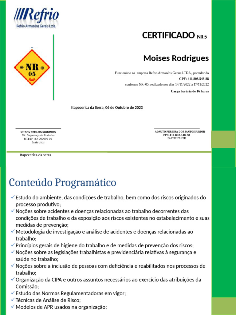 Modelo Certificado NR 5 | PDF