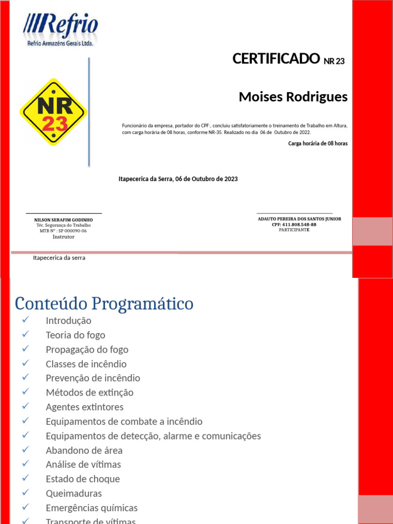 modelo certificado NR 23 | PDF