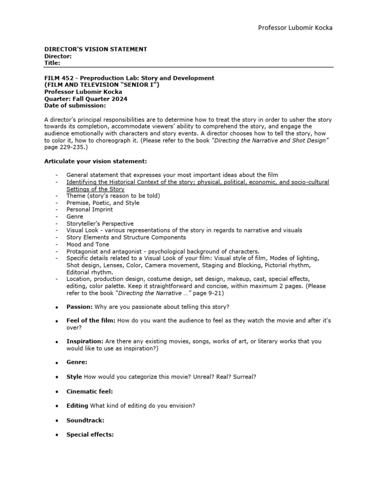 Director's Vision Statement | PDF