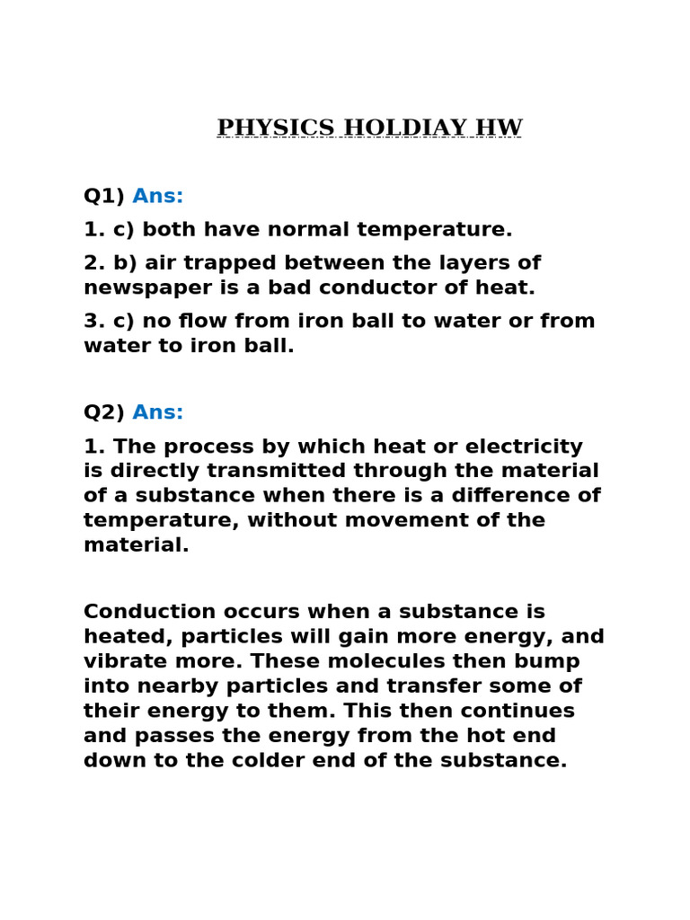 Physics Holiday HW | PDF