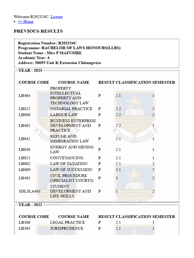 University of Zimbabwe Student Registration -- StudentDetails | PDF