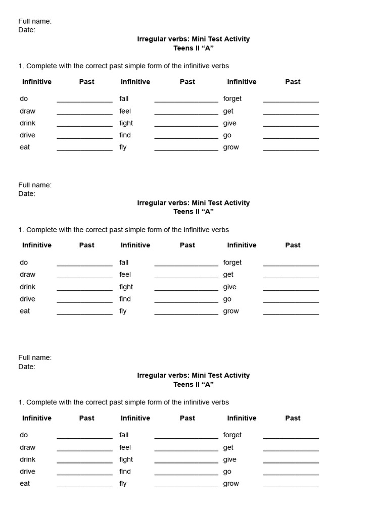 Activity Irregular Verbs Test 4 | PDF