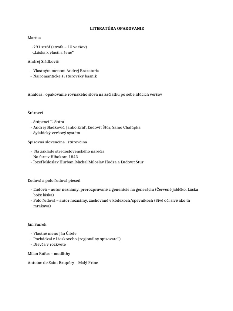 LITERATÚRA OPAKOVANIE 8 Rocnik | PDF