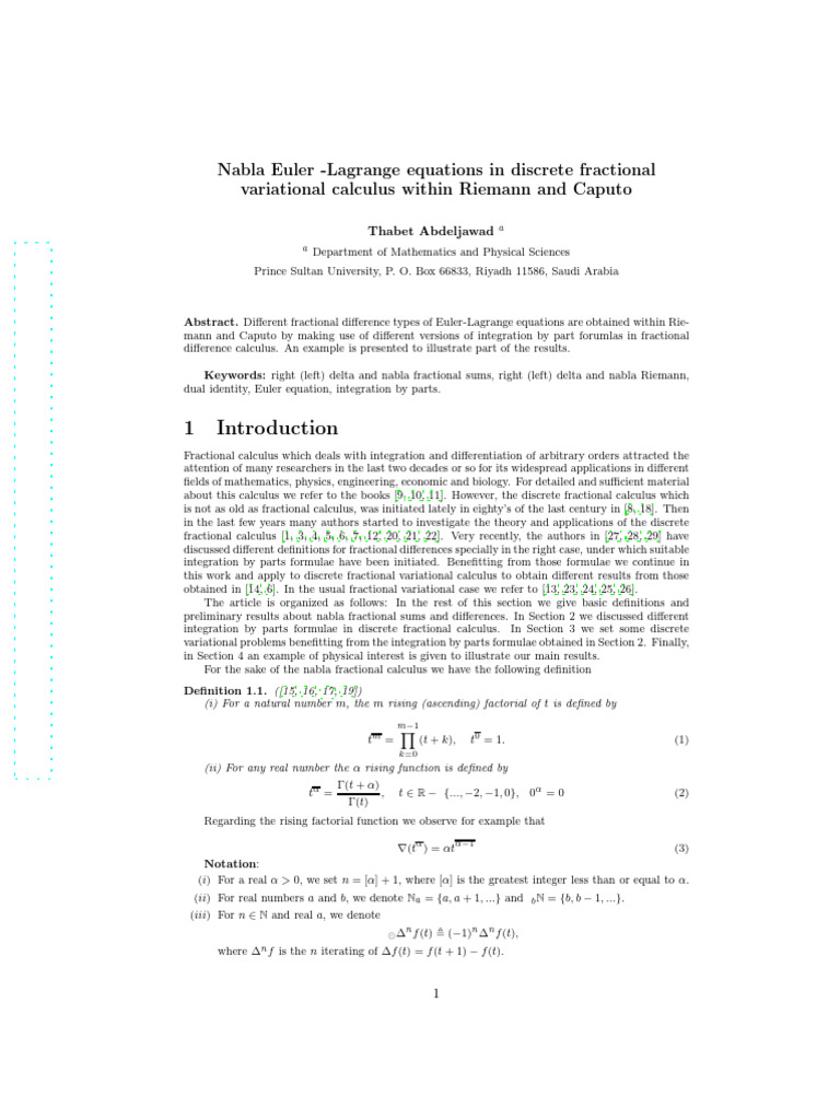 Nabla Euler - Lagrange Equations in Discrete Fractional Variational Calculus Within Riemann and ...