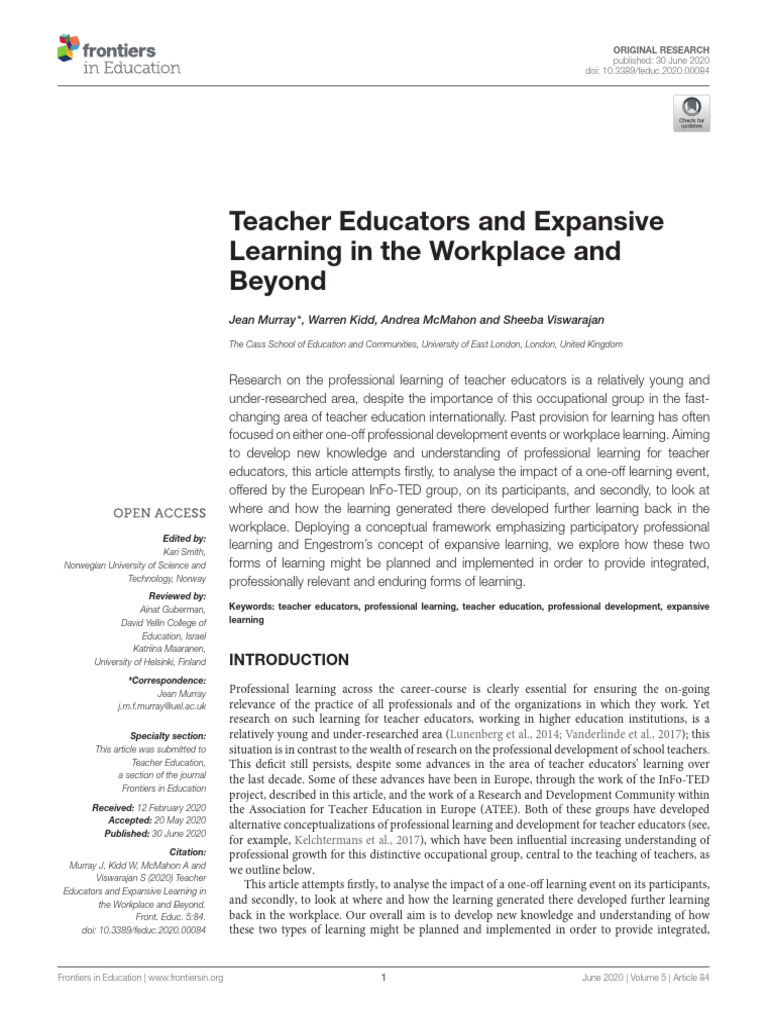 Teacher An Expansive Learning in Workplace 2020 | PDF