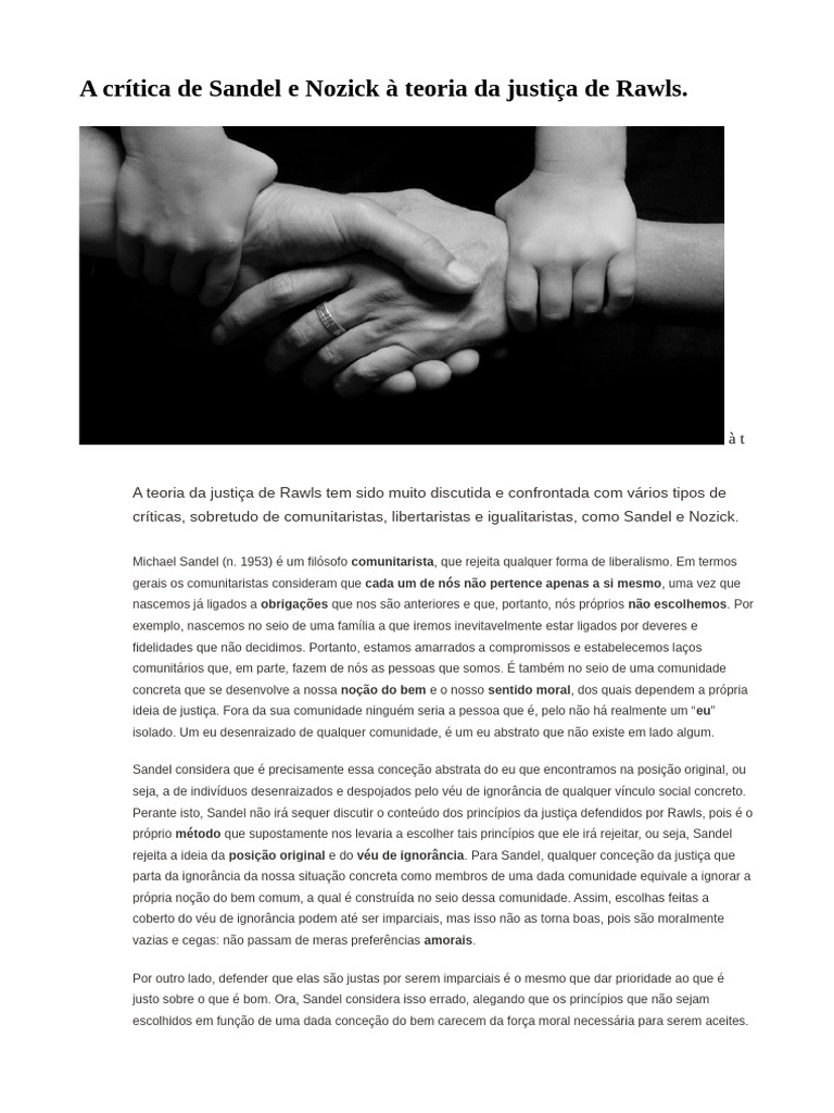 Critiques de Sandel et Nozick sur Rawls | PDF