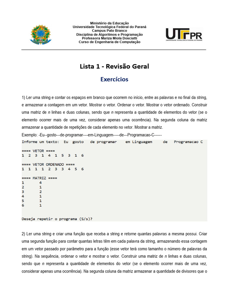 Lista1 RevisãoGeral | PDF
