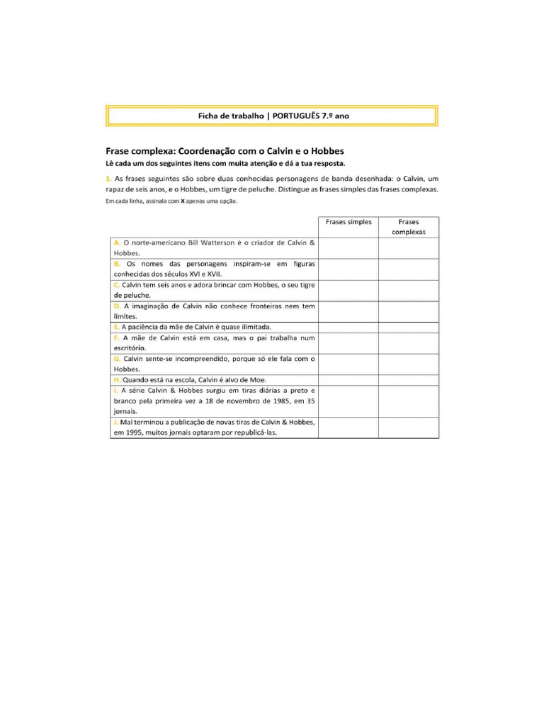 Frases Simple Ou Complexas-Exercícios | PDF