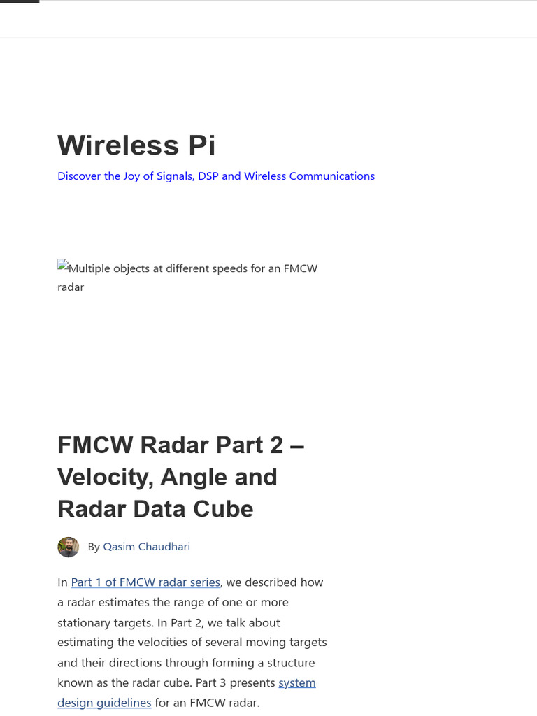 FMCW Radar Part 2 - Velocity, Angle and Radar Data Cube _ Wireless Pi | PDF