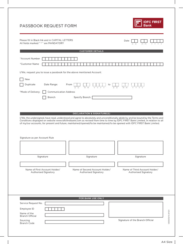 Passbook Request Form Template | PDF