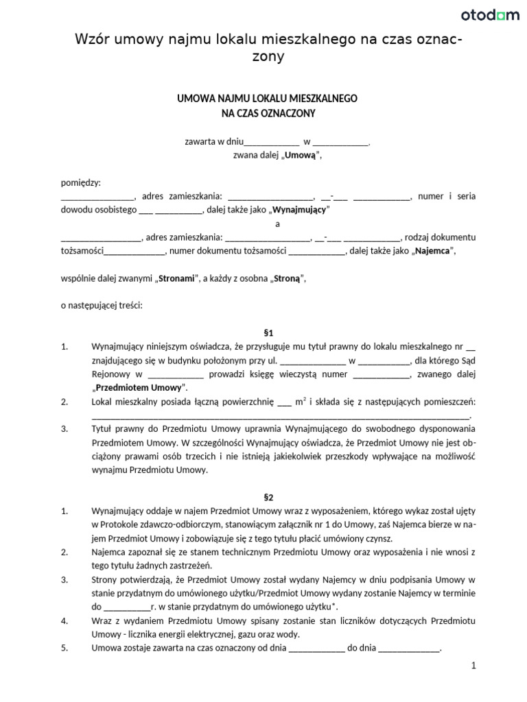 Umowa Najmu Lokalu Mieszkalnego Na Czas Oznaczony | PDF Umowa Najmu Lokalu Mieszkalnego Na Czas Oznaczony | PDF
