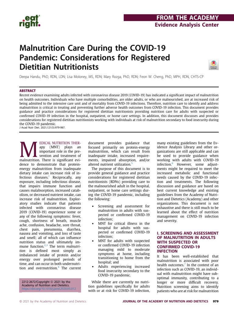 Malnutrition Care During The COVID-19 Pandemic - Considerations For ...