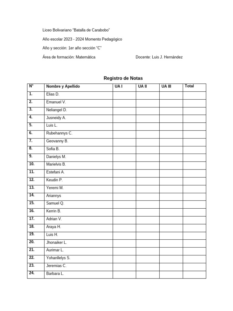 Formato de Registro de Notas 1.0 | PDF