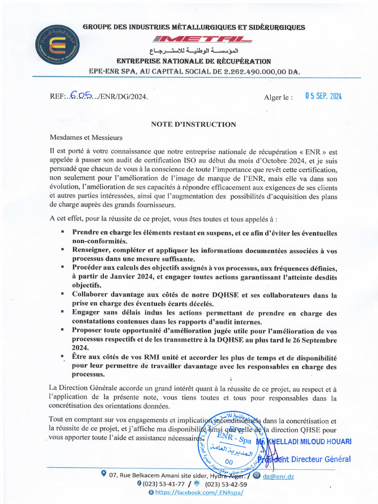 Courrier N°605 - NOTE D'INSTRUCTION | PDF