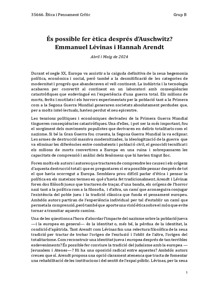 Ètica Desprès Dauschwitz | PDF