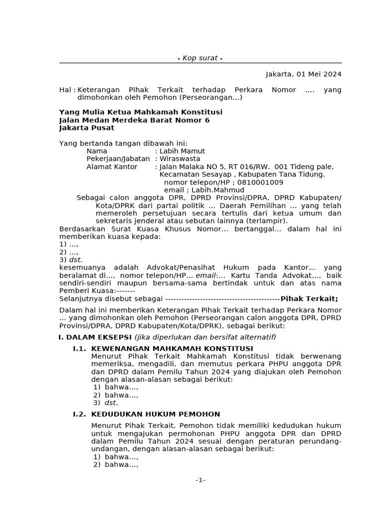 Materi - 306 - Template Keterangan Pihak Terkait (PERSEORANGAN) FINAL | PDF