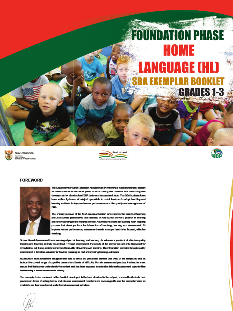 Foundation Phase Home Language SBA Exemplar Booklet Grade 1 3 | PDF ...