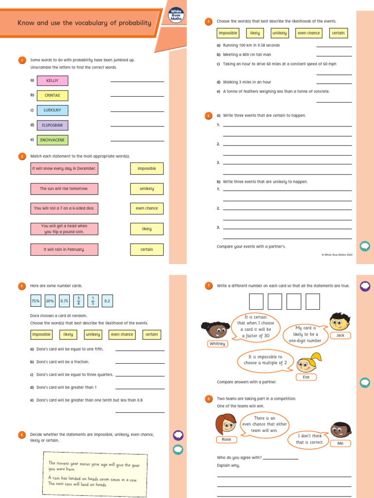 Y7 Summer Block 4 WO6 Know and Use The Vocabulary of Probability 2020 | PDF