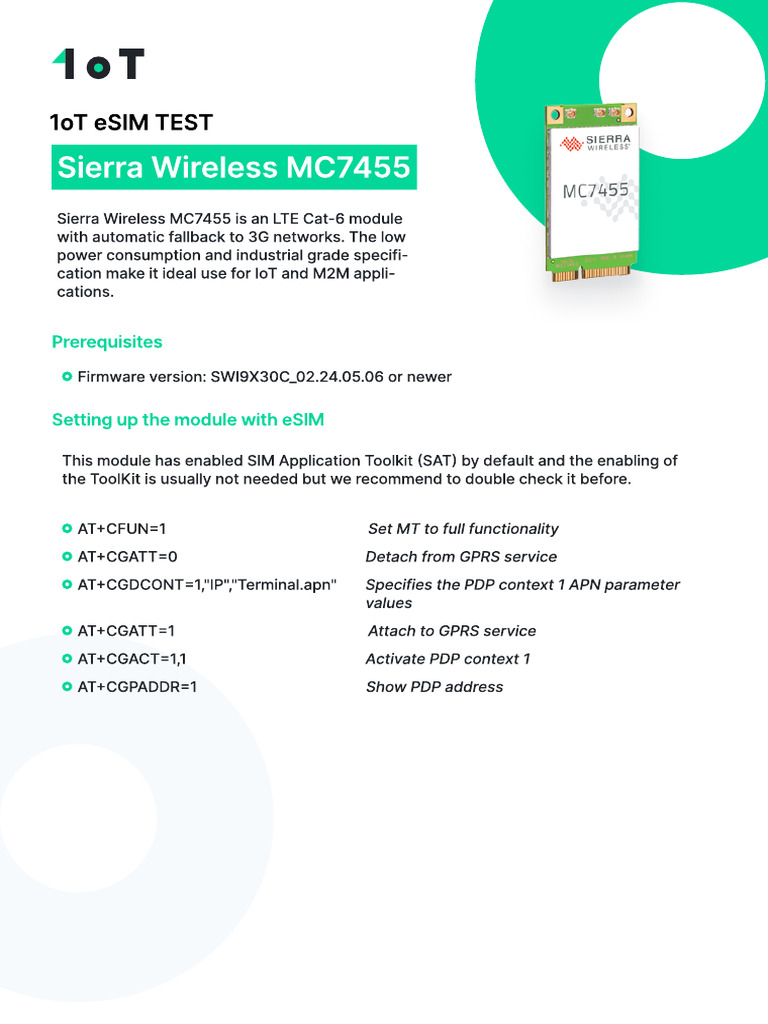 1ot - eSIM Test - Sierra Wireless MC7455 | PDF