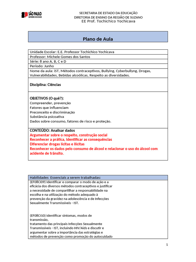 Plano de Aula Ciências | PDF