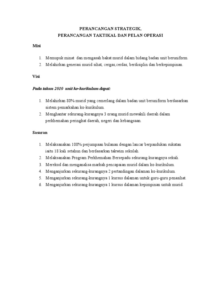 Pelan Strategik Badan Unit Beruniform | PDF