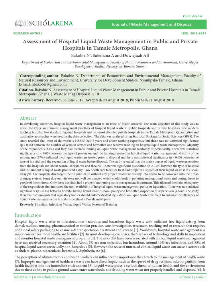 Assessment of Hospital Liquid Waste Mana | PDF