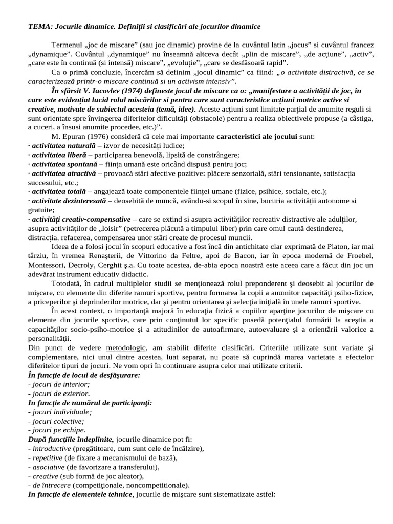 TEMA 3. Jocul Dinamic. Clasificarea Lui | PDF