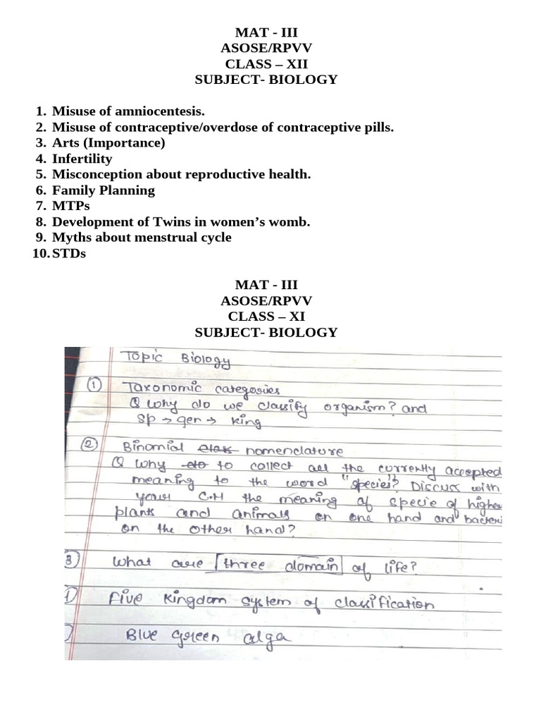 Biology Topics for Class XII Students | PDF | Wellness | Science & Mathematics