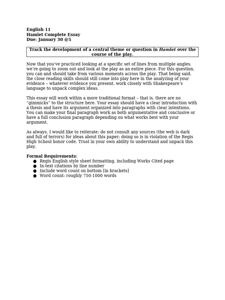 Hamlet Final Essay | PDF