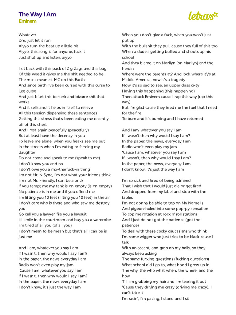 THE WAY I AM - Eminem (Impresión) | PDF