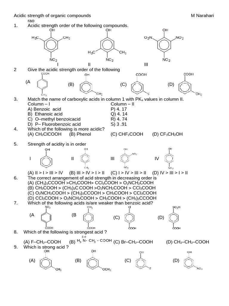 Acidic Strength of Organic Compounds | PDF