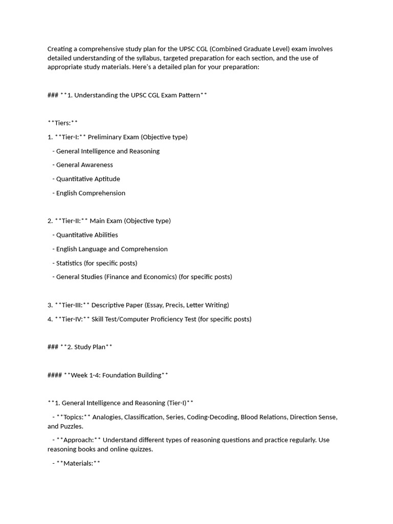 Creating A Comprehensive Study Plan For The UPSC CGL | PDF