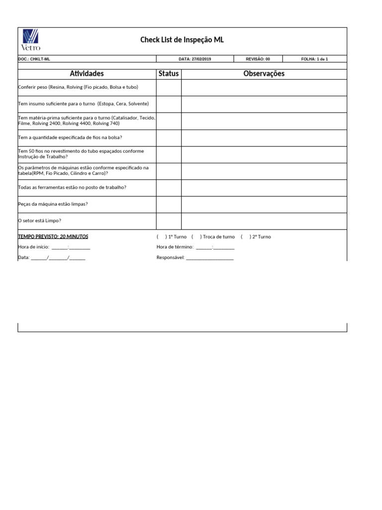Check List ML - Rev-0 - 27-02-2019 | PDF