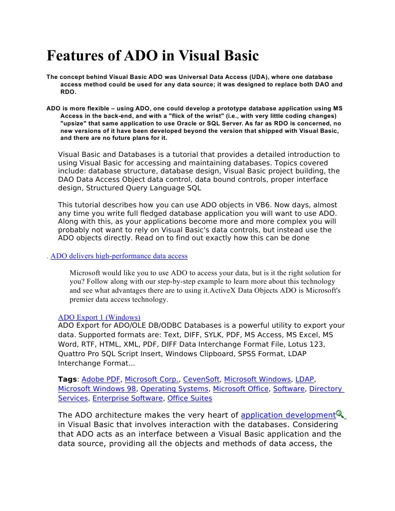 Features of ADO in Visual Basic | PDF