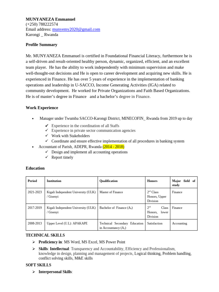 Emma CV | PDF | Career & Growth | Finance & Money Management