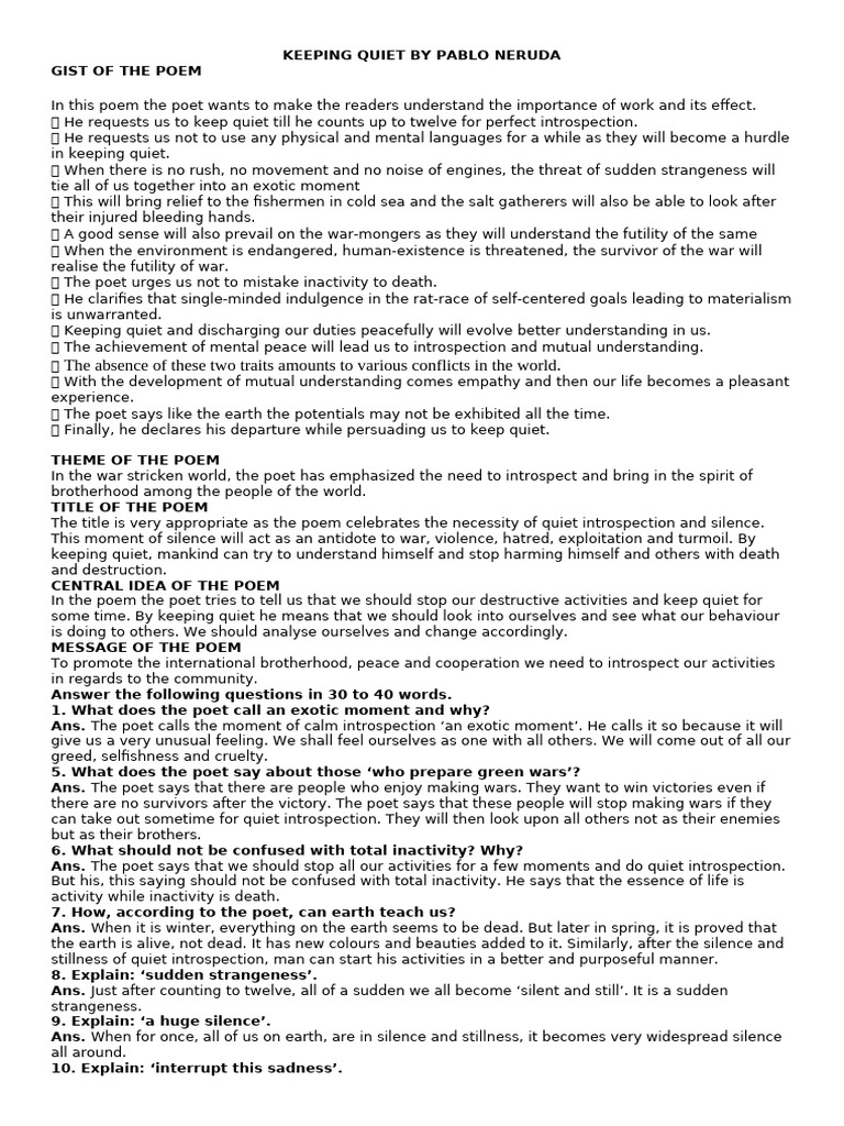 Keeping Quiet Notes | PDF